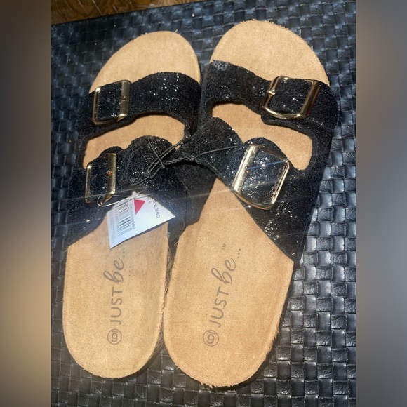just be | Shoes | Just Be Me Black Glitter Double Band Sandal | Poshmark